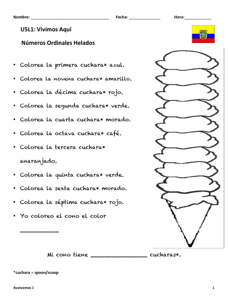 Colorea cucharas y números ordinales | PDF