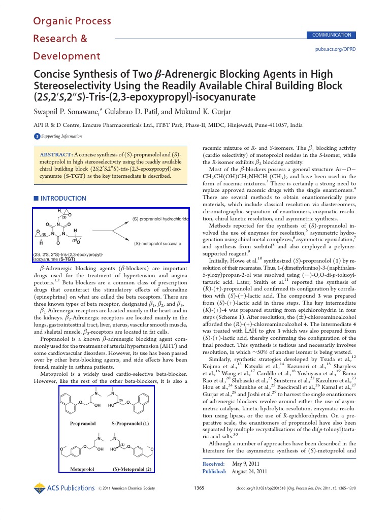 Propranolol | PDF | Organic Synthesis | Enantioselective Synthesis