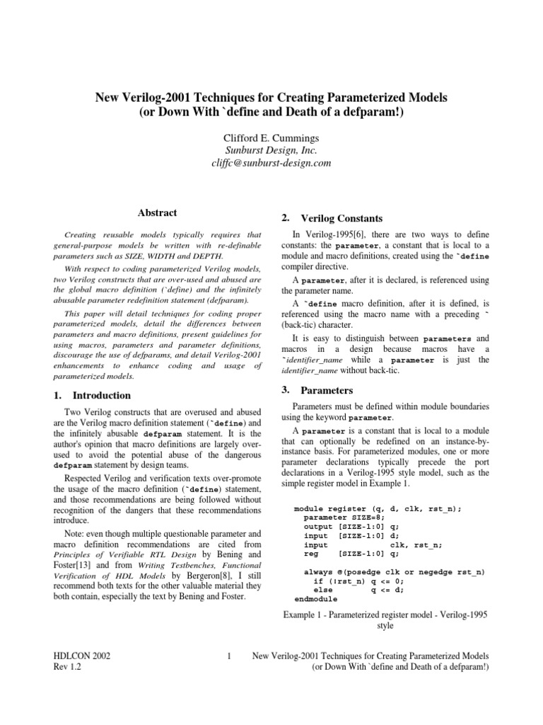 Cumminnew Verilog 2001 Techniques For Creating Parameterized Models Pdf Parameter Computer