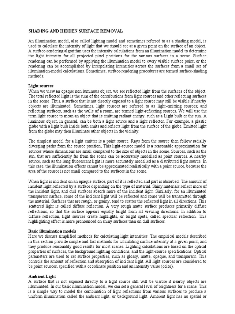Shading and Hidden Surface Removal | PDF | Electromagnetic Radiation ...