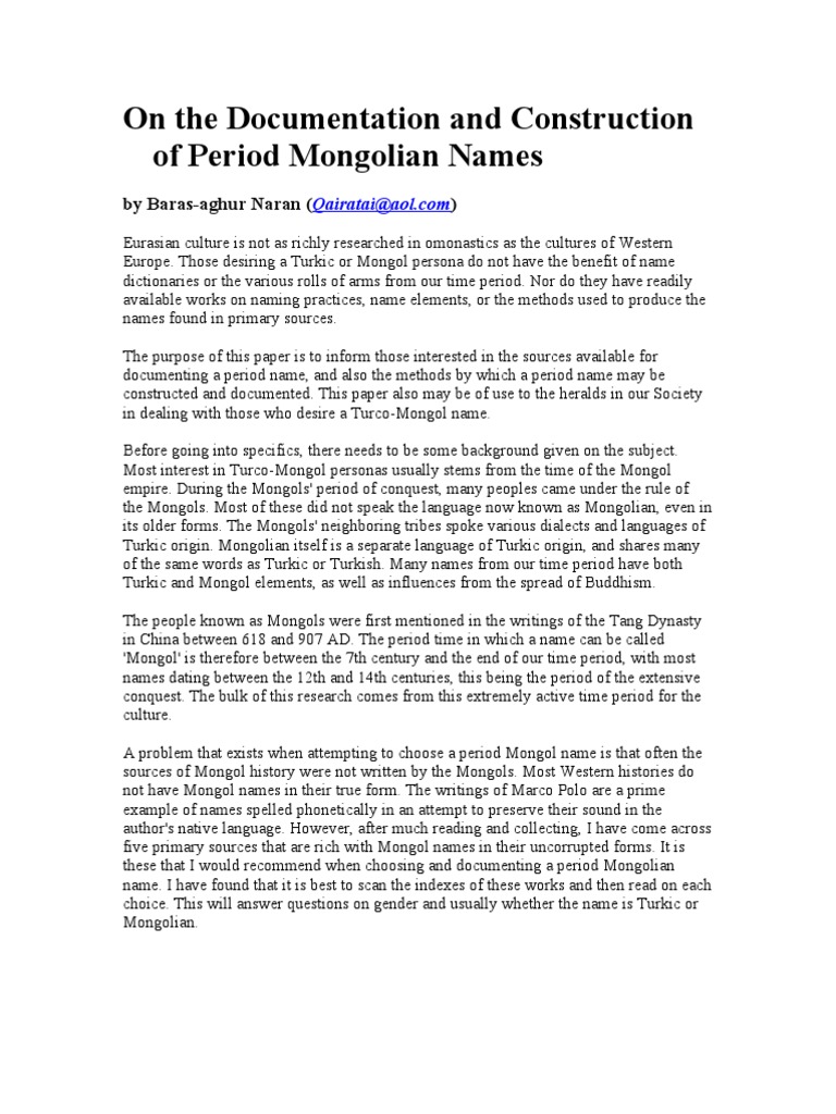 Constructing Authentic Period Mongolian Names Through Analysis of ...