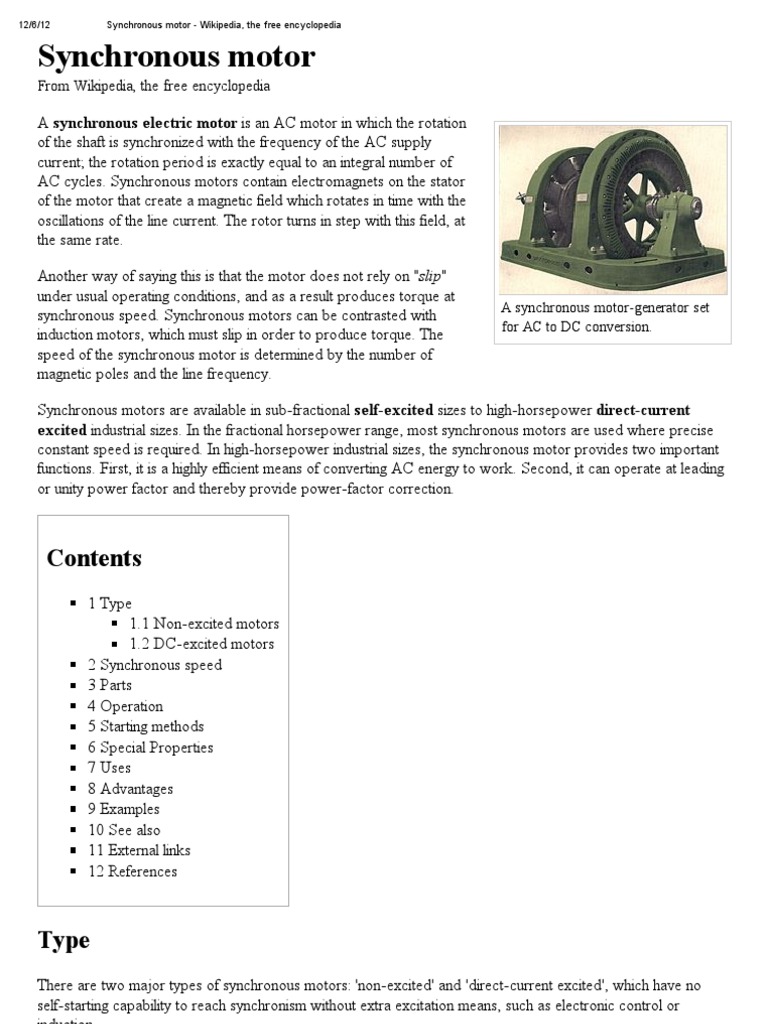 Synchronous motor - Wikipedia, the free encyclopedia.pdf | Magnetic ...