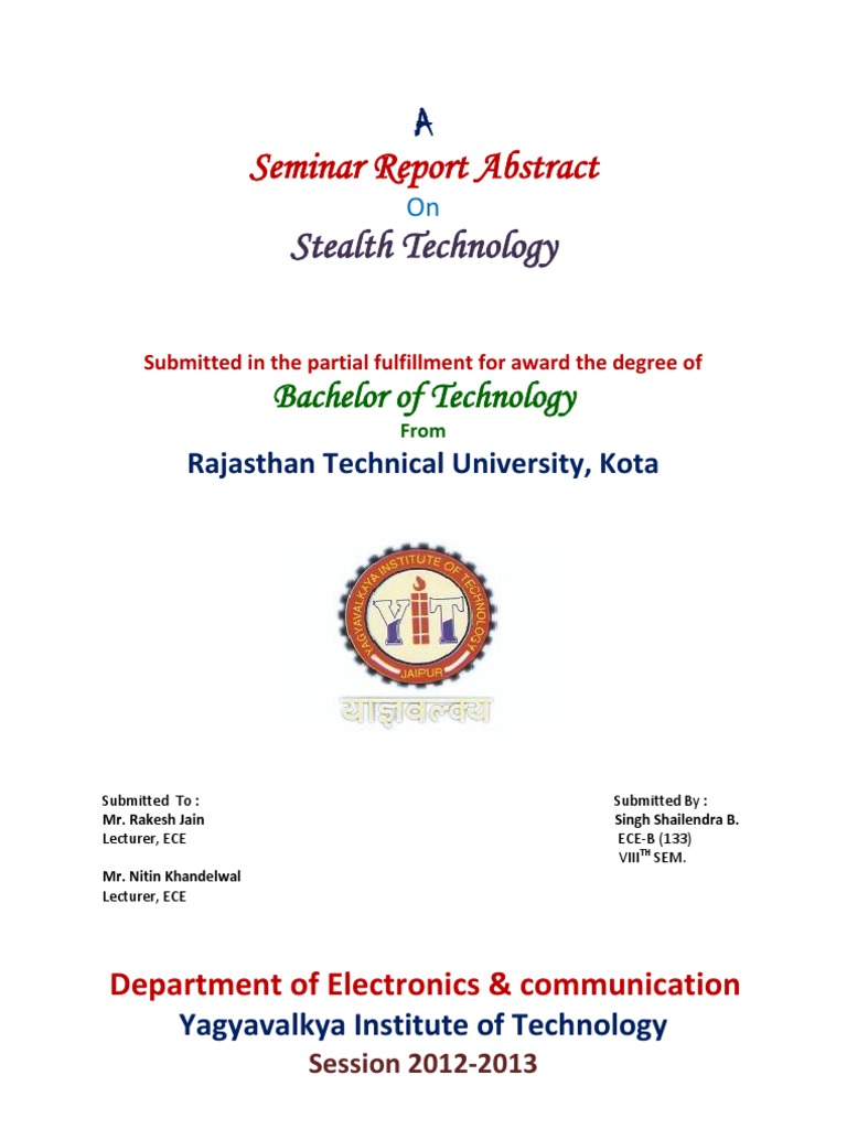 Seminar Report Abstract: Stealth Technology | PDF | Aviation | Military Science