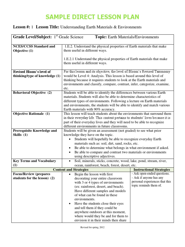 Sample Direct Lesson Plan | PDF | Lesson Plan | Educational Assessment
