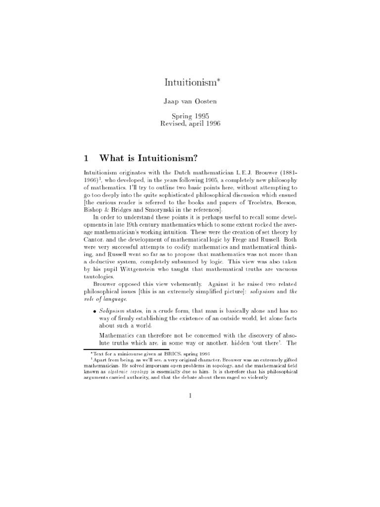 1 What Is Intuitionism? | PDF | Mathematical Logic | Model Theory