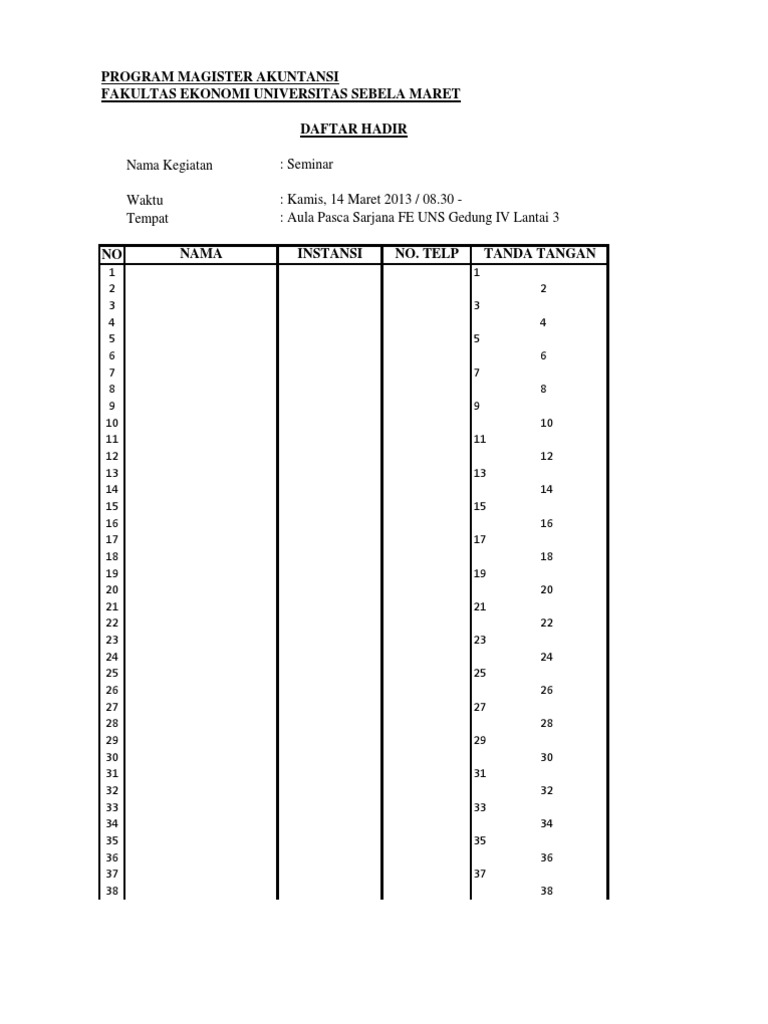 Daftar Hadir Seminar Magister Akuntansi | PDF