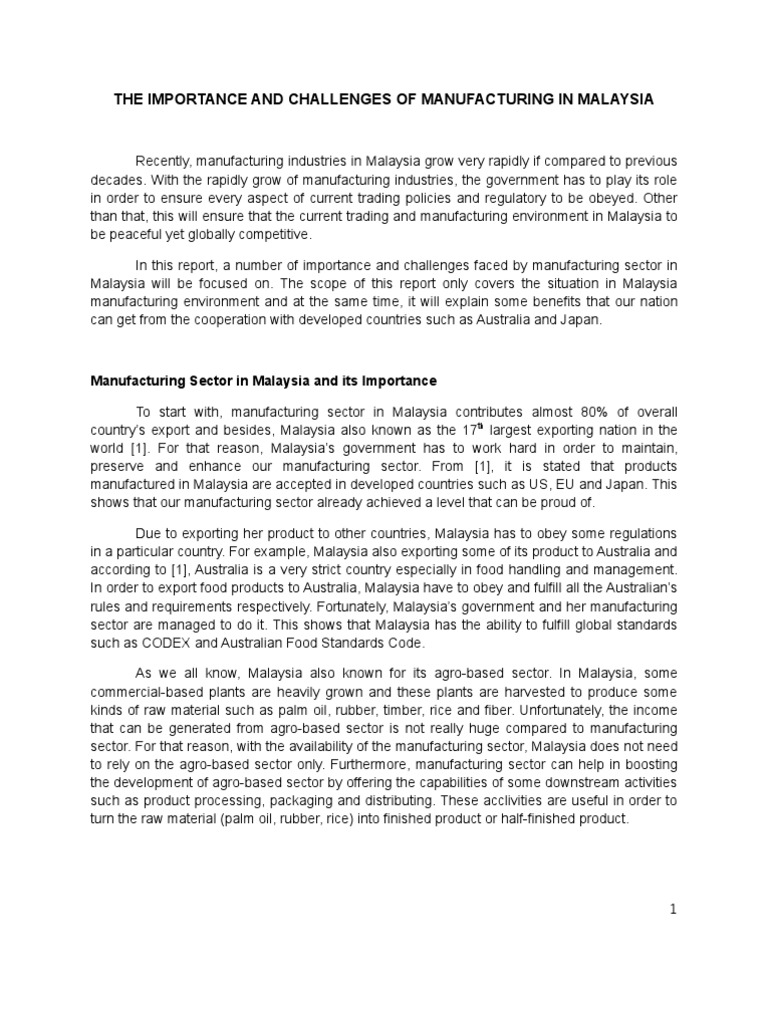The Importance and Challenges of Manufacturing in Malaysia | PDF ...
