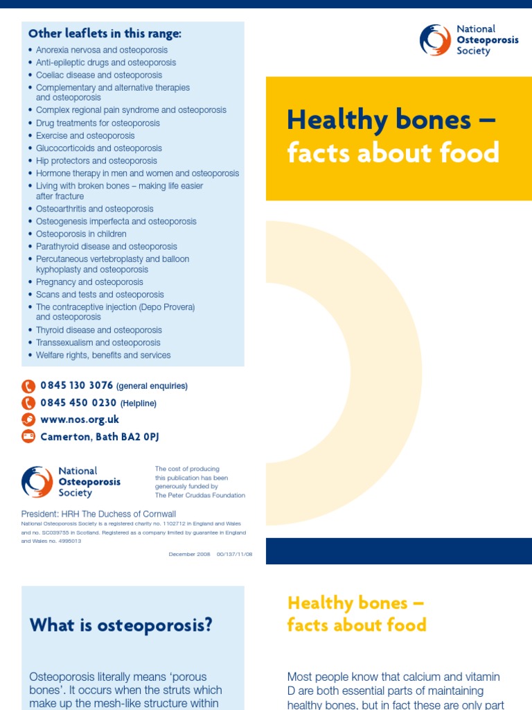 Osteoporosis leaflet covers healthy bones and nutrition facts | PDF ...