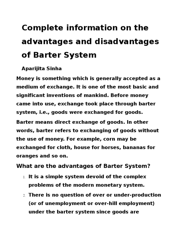 Complete Information On The Advantages and Disadvantages of Barter ...