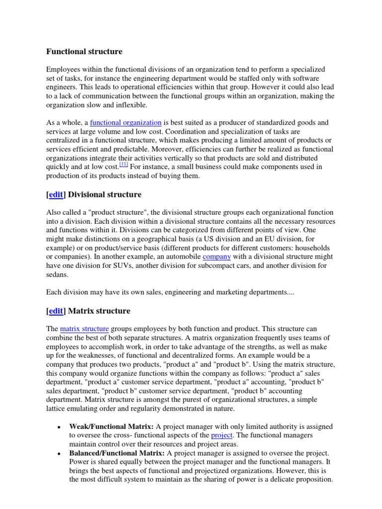 An Analysis of Organizational Structures: Functional, Divisional and ...