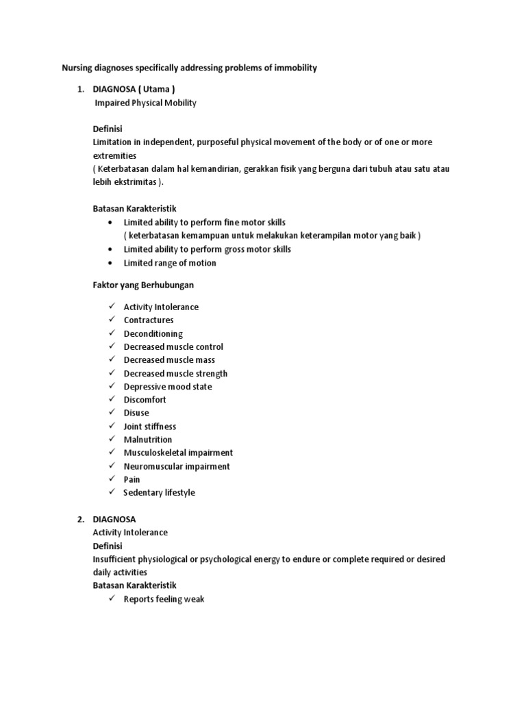 Nursing Diagnoses Specifically Addressing Problems of Immobility | PDF ...