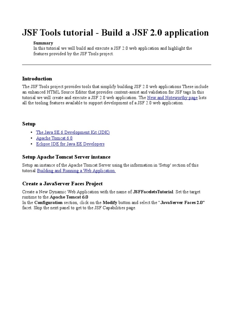 Jsf 2 0 Tutorial Eclipse Pdf Java Server Faces Xhtml