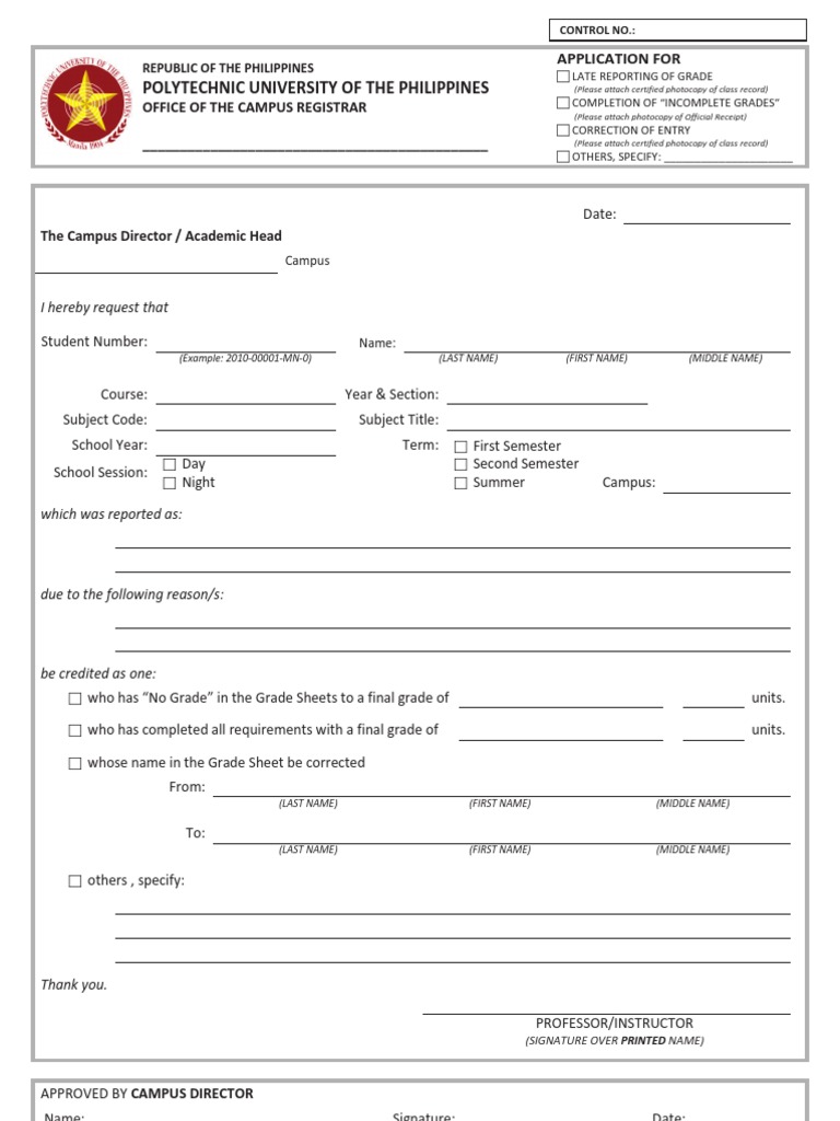 PUP Completion Form for Grades | PDF