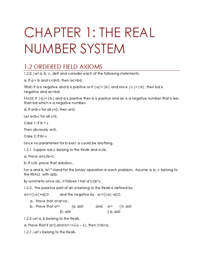 Chapter 1: The Real Number System: 1.2 Ordered Field Axioms | PDF ...