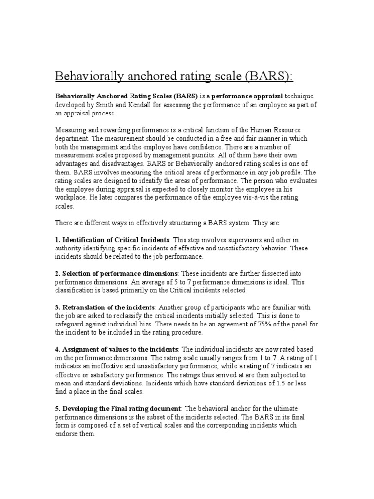Behaviorally Anchored Rating Scale (BARS) | Download Free PDF ...