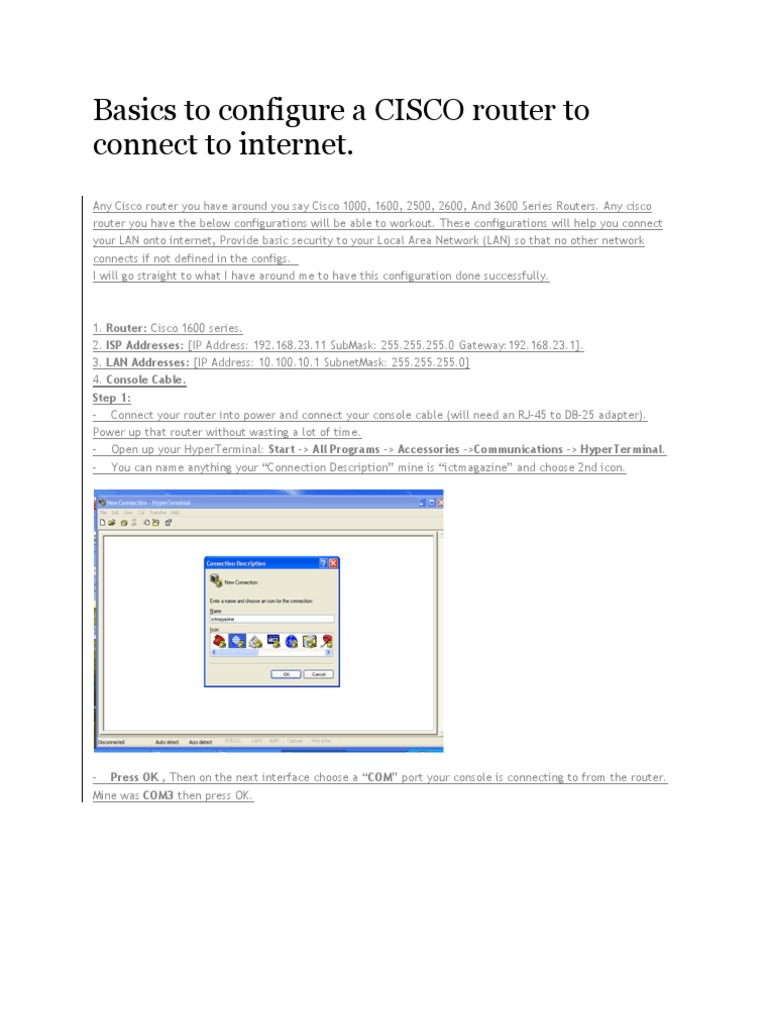 Basics To Configure A CISCO Router To Connect To Internet | PDF | Ip ...