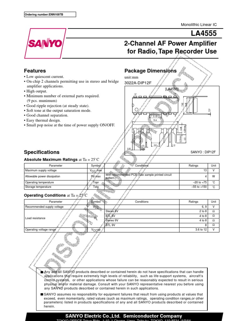 LA4555 Monolithic Linear IC | PDF