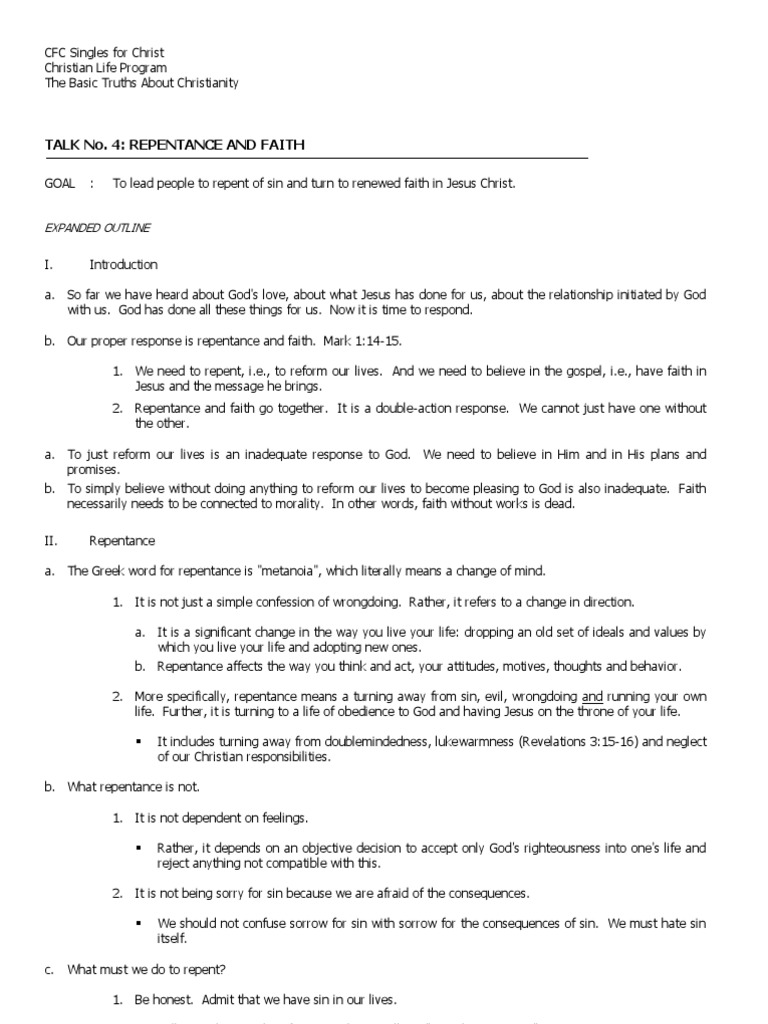 CLP Talk 4 Repentance & Faith | PDF | Repentance | Faith