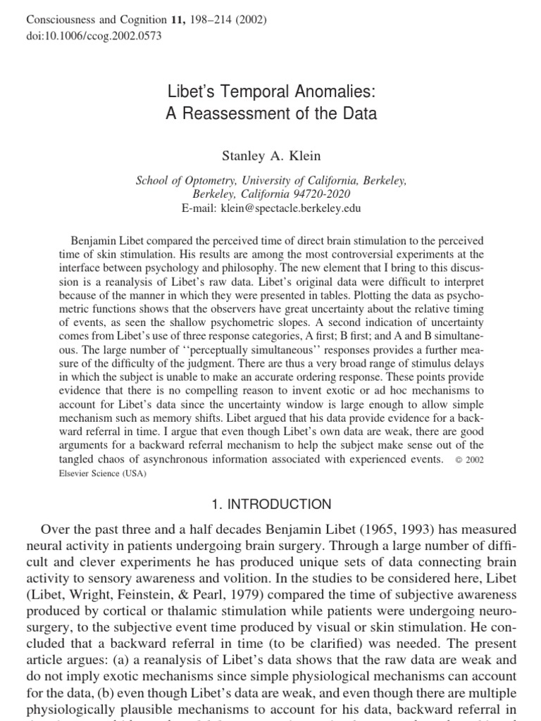 benjamin libet | Consciousness | Perception