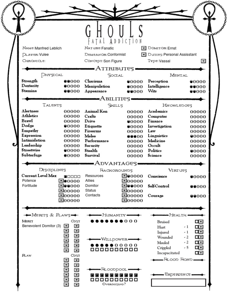 Vampire The Masquerade Character Sheet | PDF