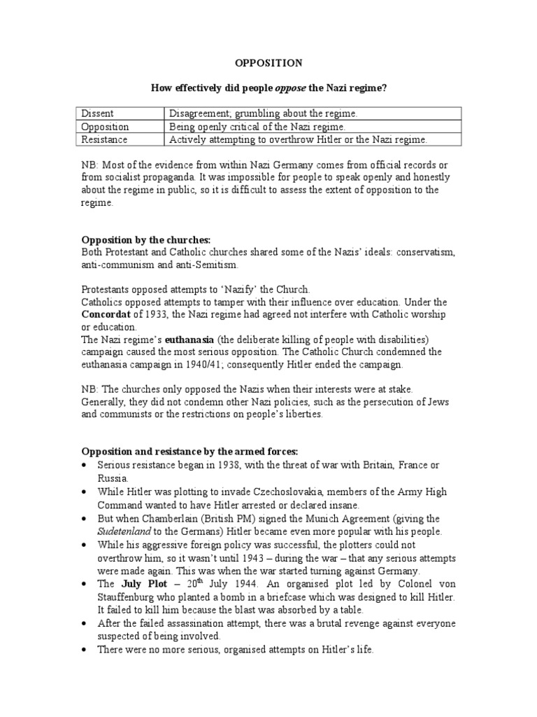Yr12 Opposition To The Nazis | PDF | German Resistance To Nazism | Nazi ...
