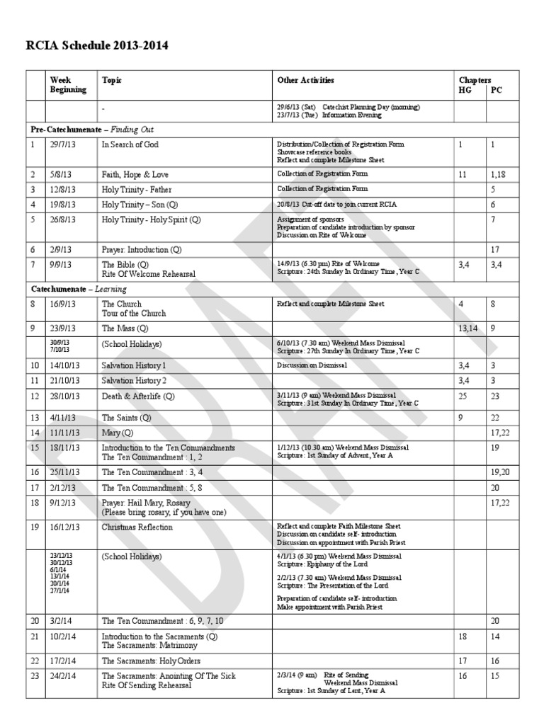 RCIA Sample Schedule | PDF | Mass (Liturgy) | Lent