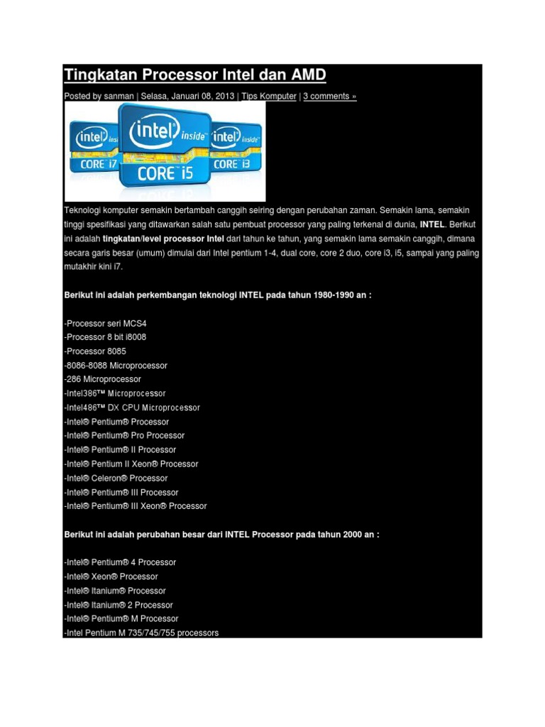 Tingkatan Processor Intel Dan AMD | PDF