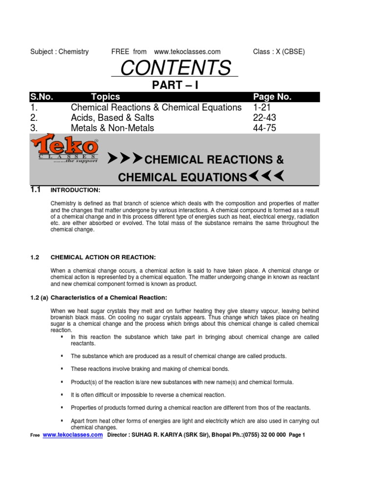 Chemical Reactions and Equations Class 10 | PDF | Redox | Sodium Hydroxide