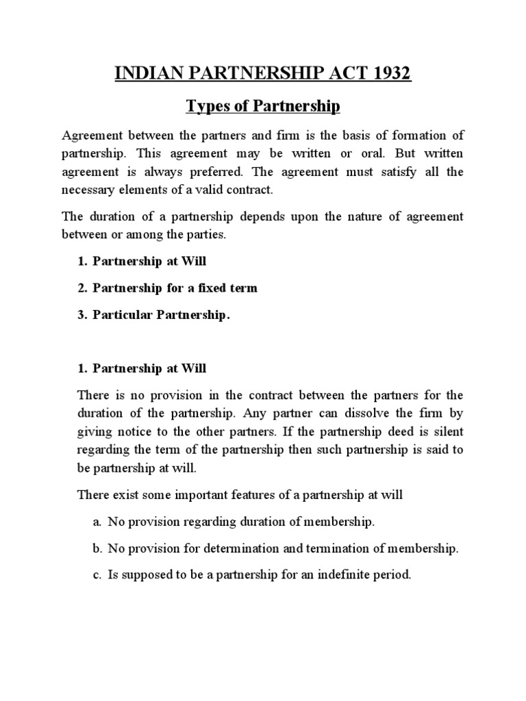 Types of Partnerships in India | PDF | Partnership | Indemnity