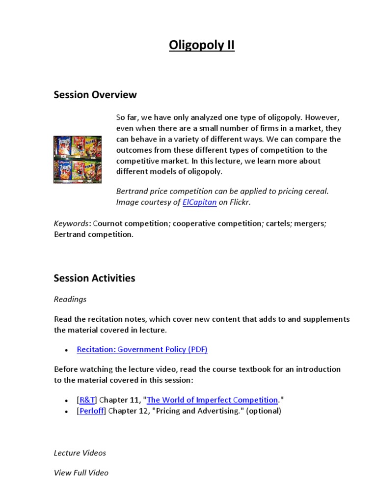 Exploring Oligopoly Models and Competition | PDF | Business | Finance ...