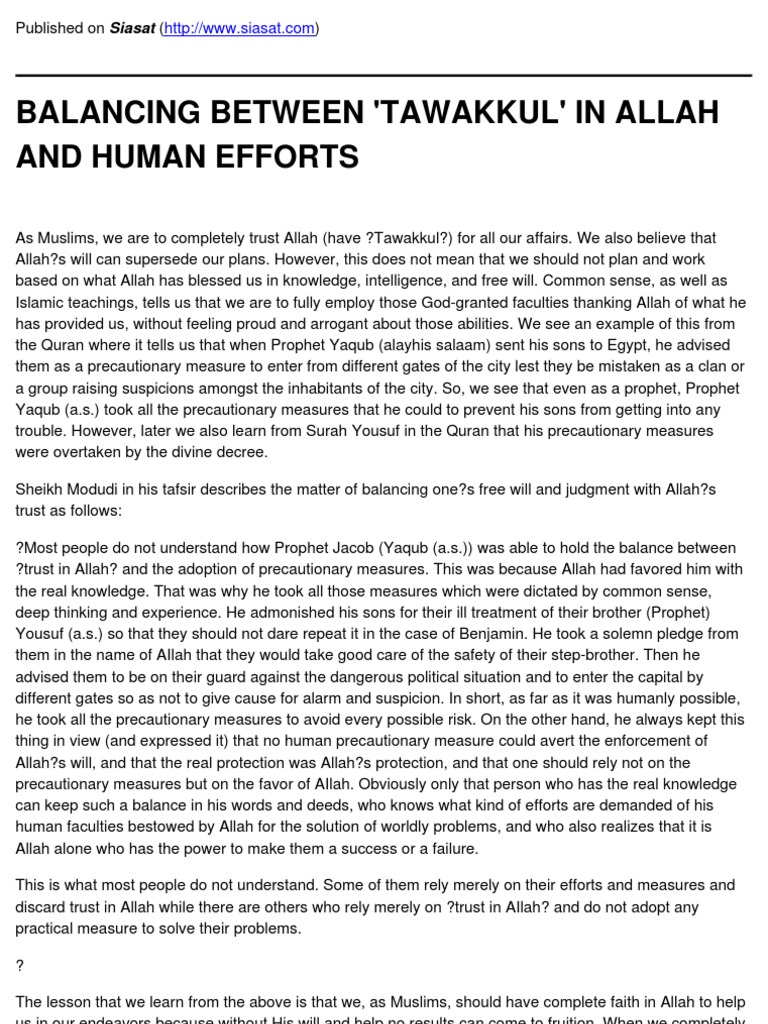 Balancing Tawakkul and Human Efforts | PDF | Religious Faiths | Theology