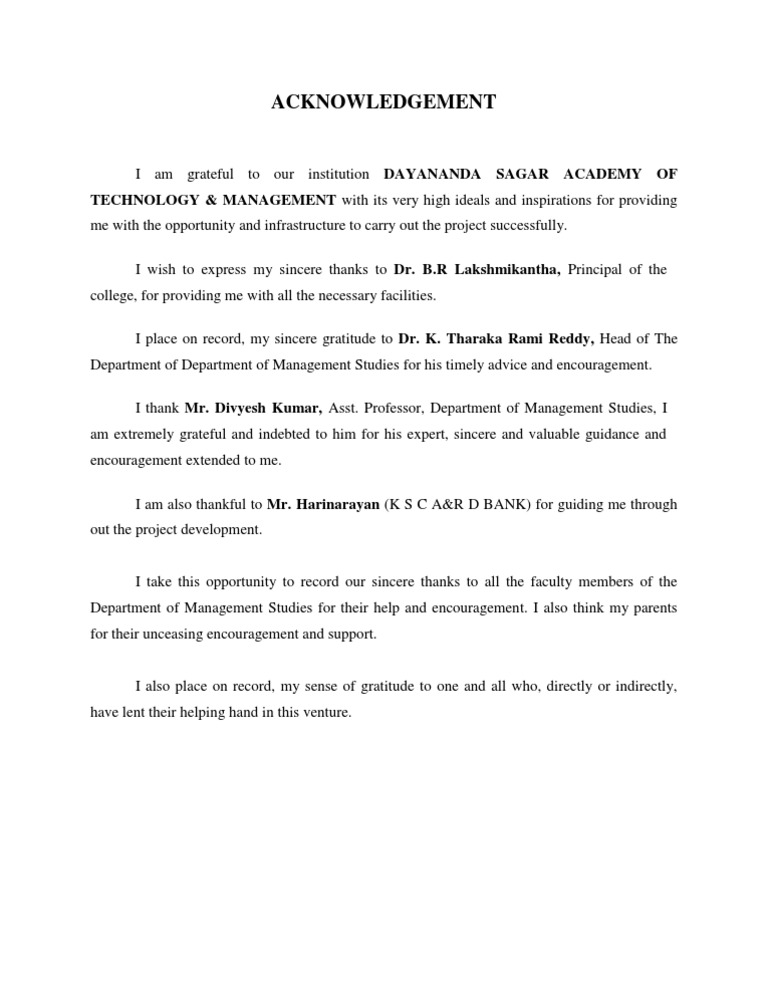 Acknowledgement: TECHNOLOGY & MANAGEMENT With Its Very High Ideals and ...