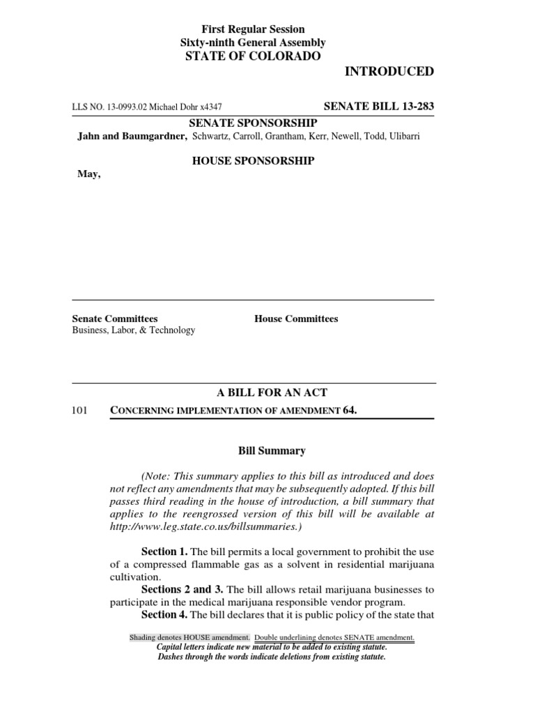 Senate Bill 13-283: Implementation of Amendment 64 | PDF | Arrest | Summons