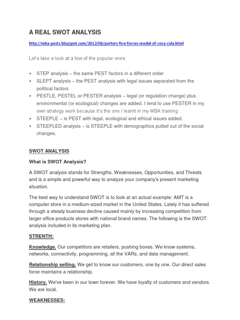 Real SWOT Analysis of Computer Store | PDF | Pepsi Co | Swot Analysis
