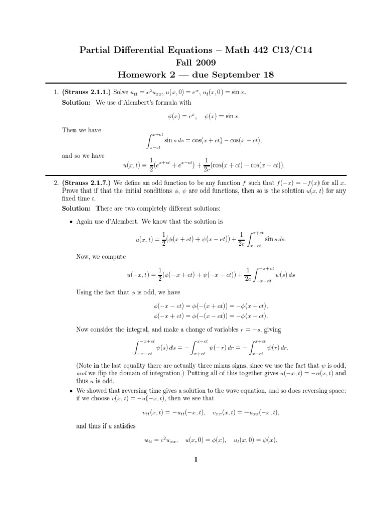 Partial Differential Equations - Math 442 C13/C14 Fall 2009 Homework 2 ...