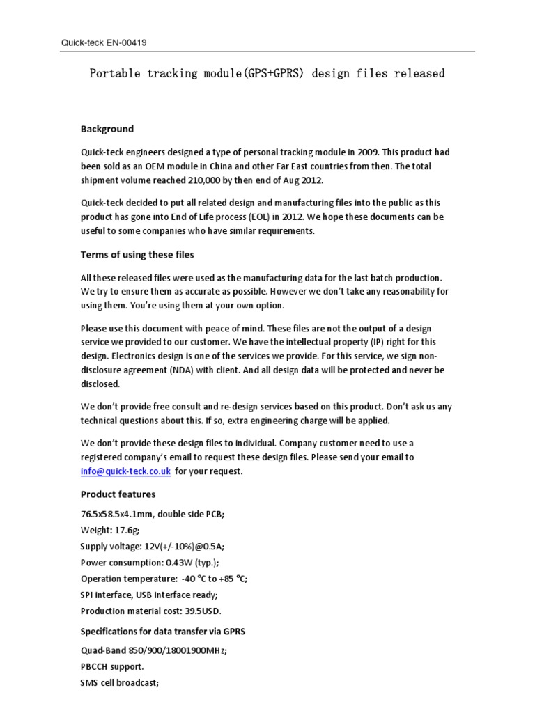 Quick-Teck Design Document (GSM+GPS Tracking Module) | PDF | Non ...