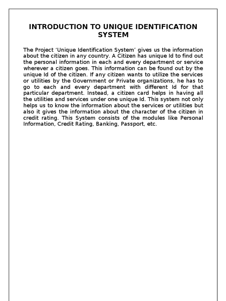 Unique Identification System ABSTRACT | PDF | Identity Document | Databases