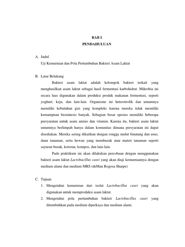 Uji Kemurnian Dan Pola Pertumbuhan Bakteri Asam Laktat | PDF
