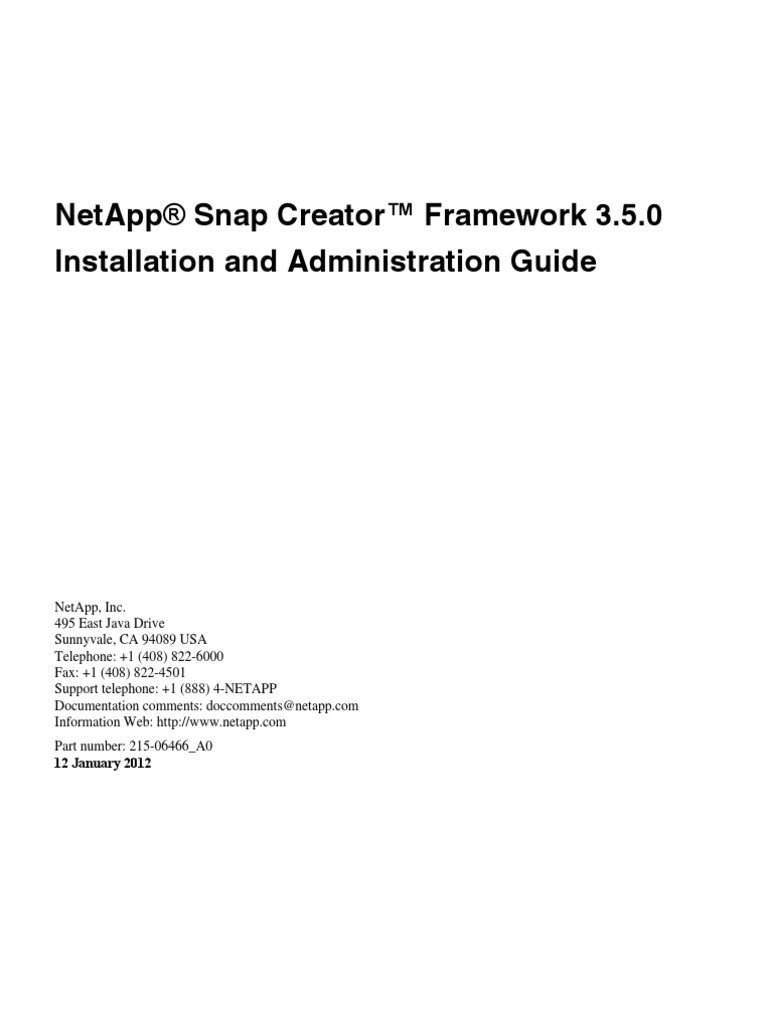 Netapp ® Snap Creator™ Framework 3.5.0 Installation and Administration ...