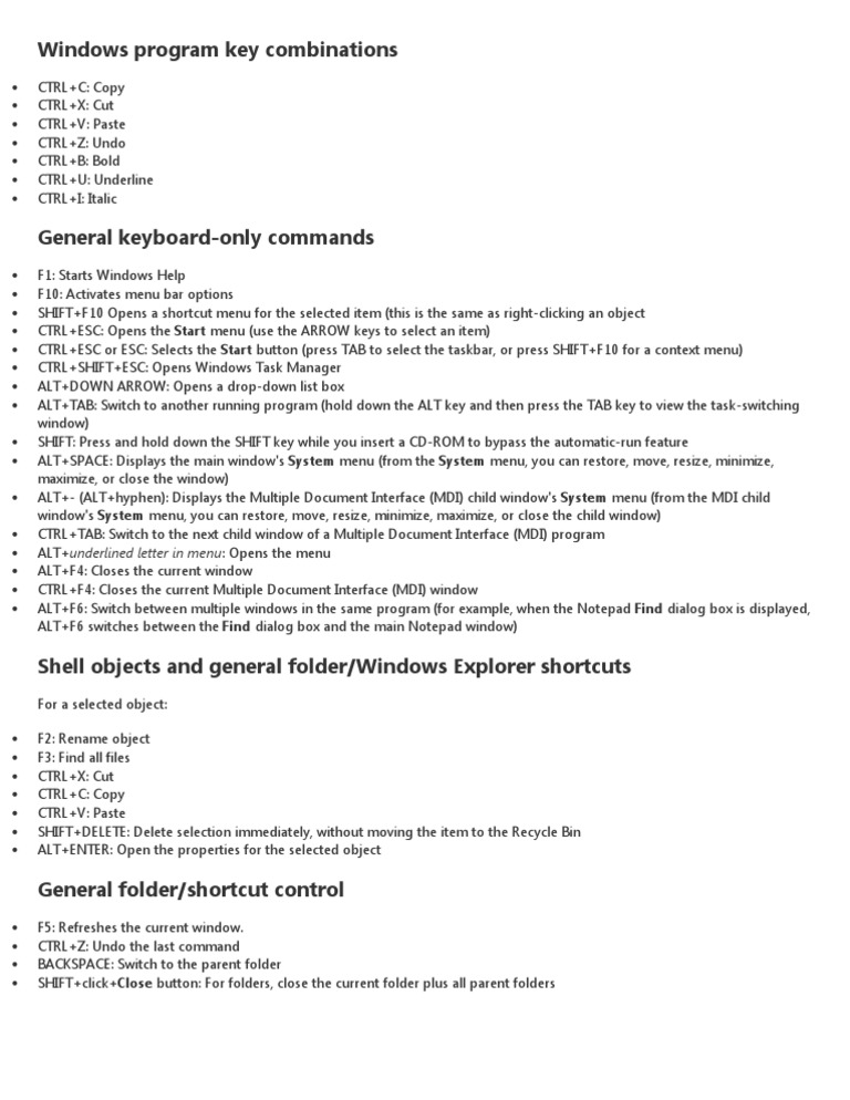 Windows Program Key Combinations | PDF | Computers