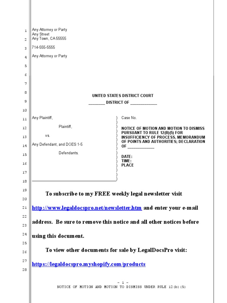 Example Of Motion To Dismiss