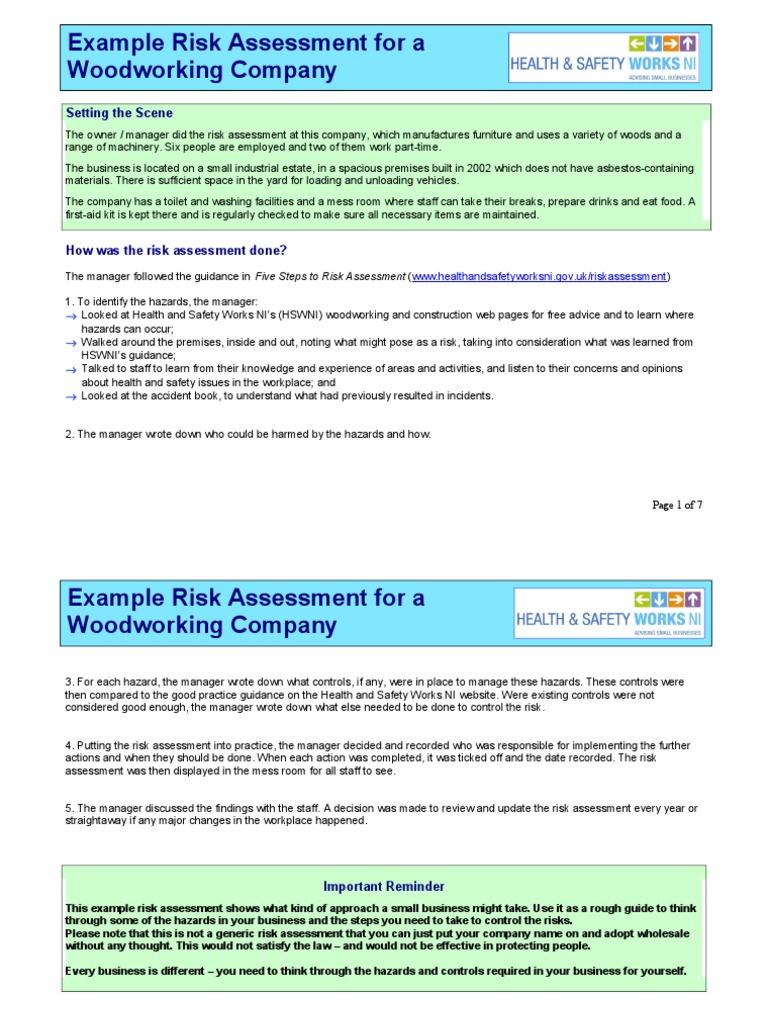 Example Risk Assessment For A Woodworking Company Updated 15-02-11 ...