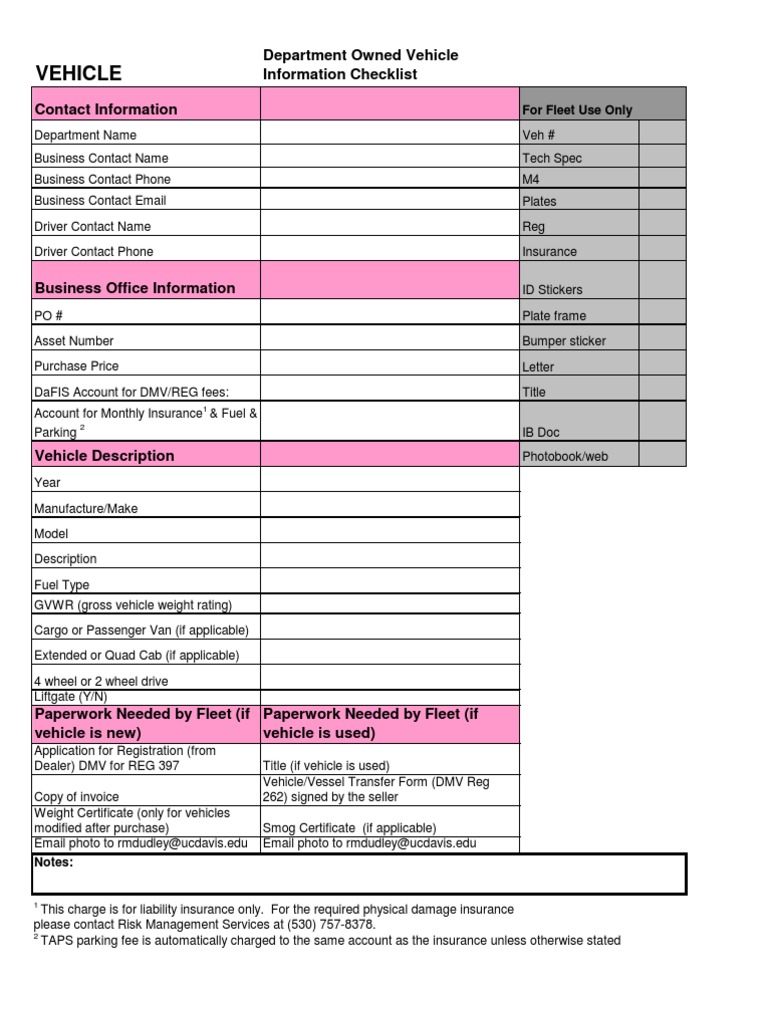Department vehicle checklists | PDF | Department Of Motor Vehicles ...