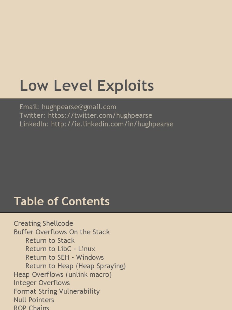 Low Level Exploits | PDF | Pointer (Computer Programming) | Kernel (Operating System)