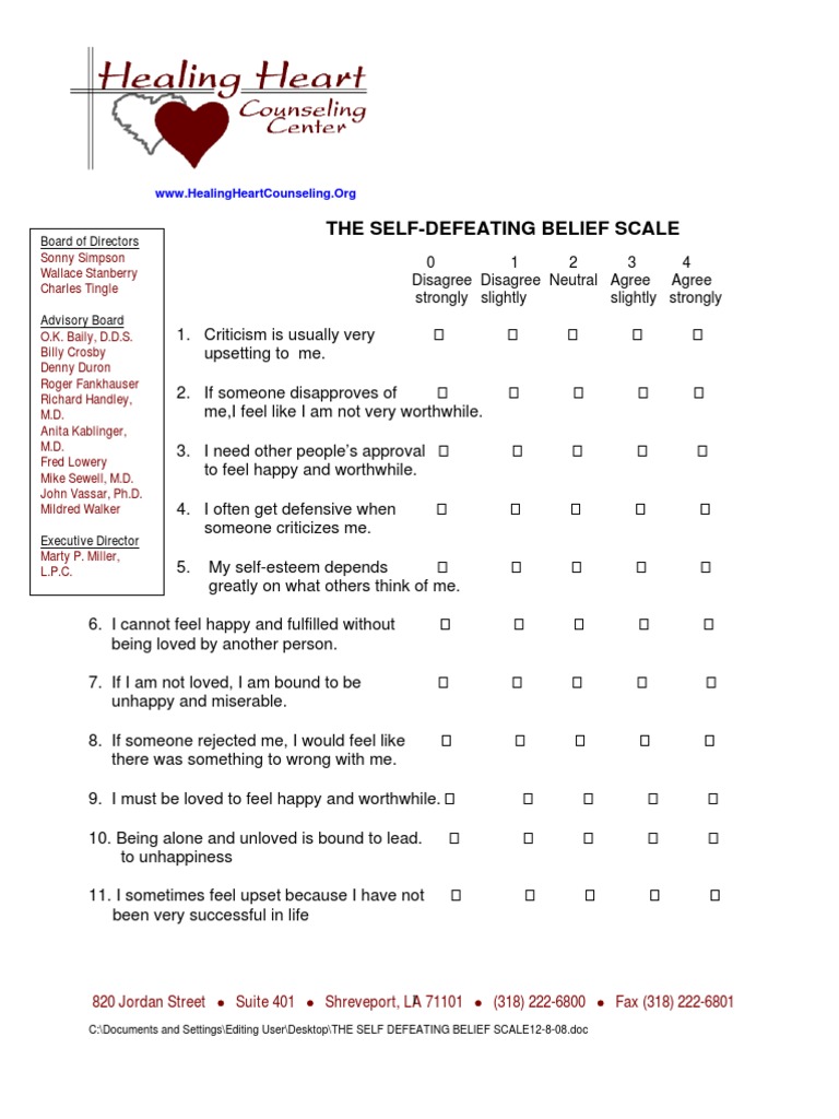 The Self Defeating Belief Scale | Self Esteem | Clinical Psychology