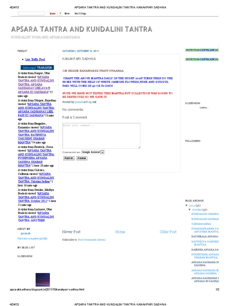 Apsara Tantra and Kundalini Tantra - Kanakpari Sadhna | PDF | Kundalini | Spiritual Practice