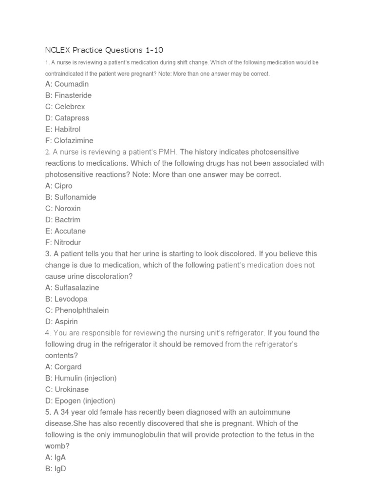 NCLEX RN Practice Questions Overview | PDF | Cough | Chronic ...