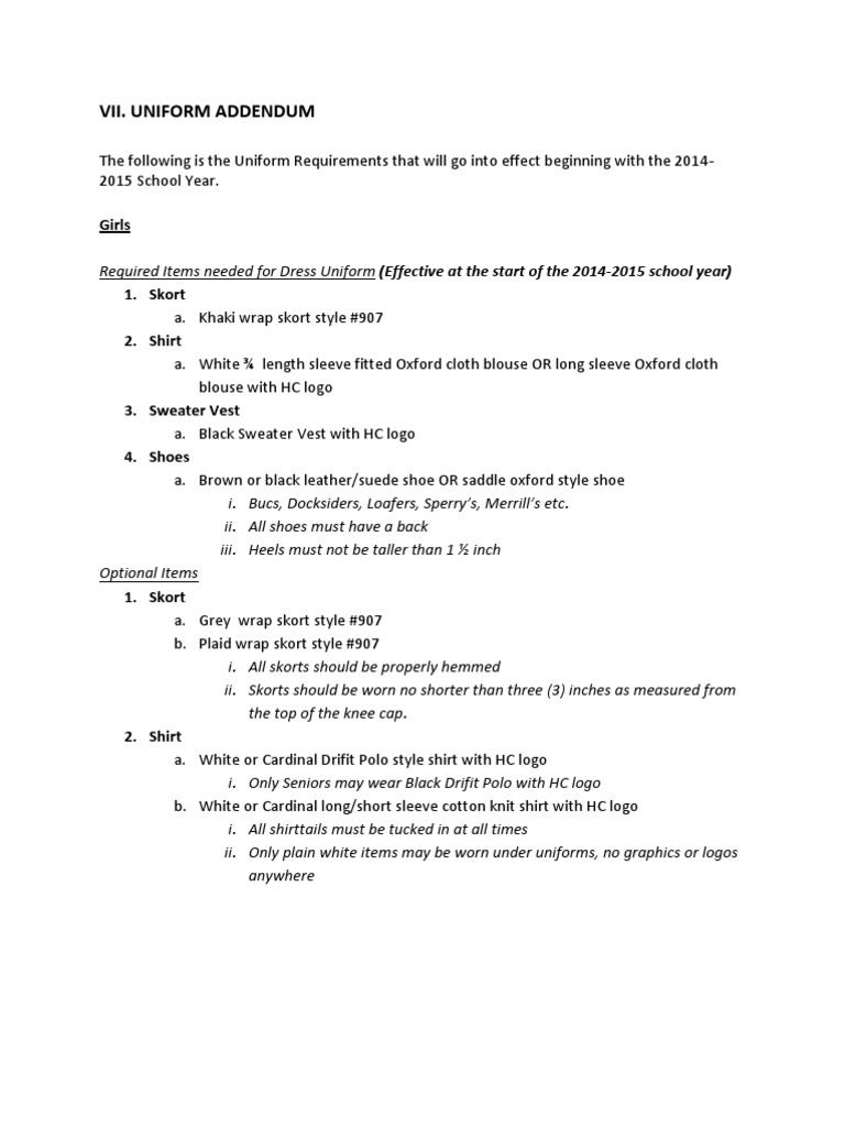 2014 Uniform Addendum Published | PDF | Sweater | Sock