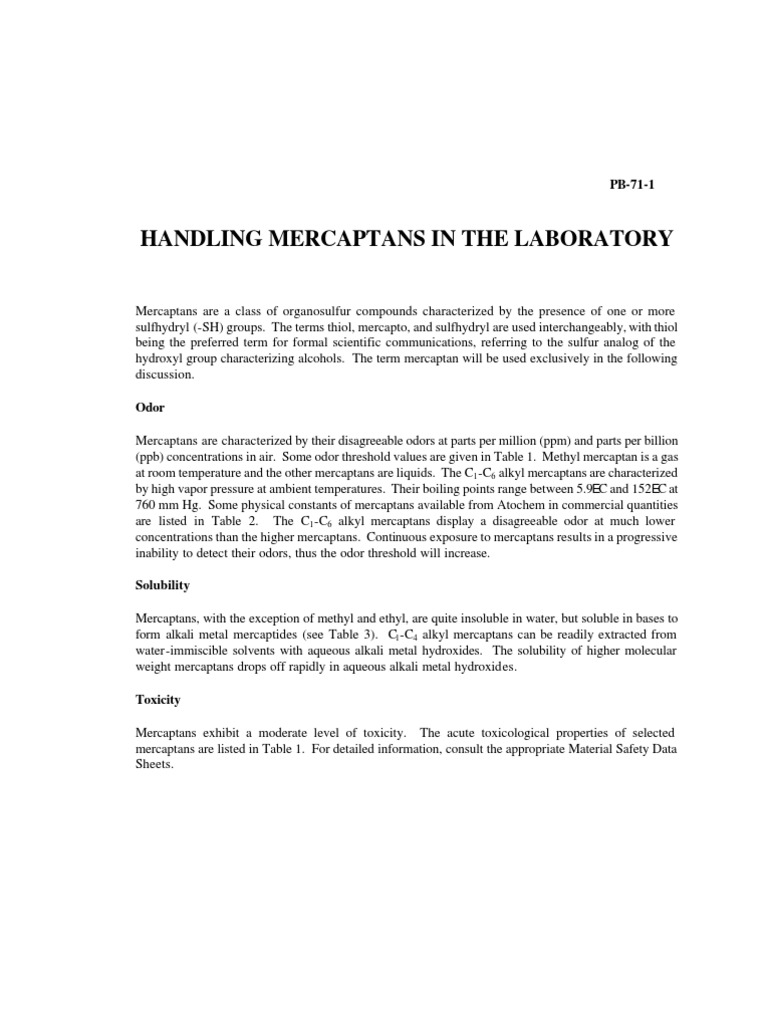 Mercaptan Odor Control in Labs | PDF | Thiol | Solubility