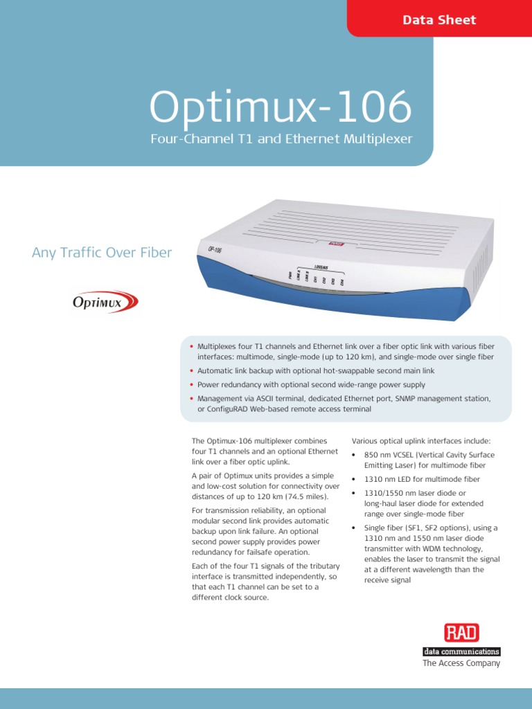 Optimux-106 6.1 Ds | PDF | Optical Fiber | Wavelength Division Multiplexing